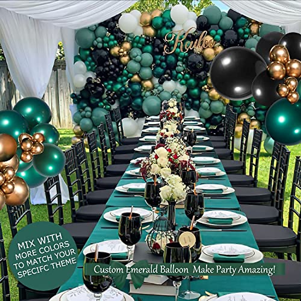Teal Emerald Green Balloon Garland Arch Kit Double Stuffed Dark Green With Black Gold Star Balloons for Birthday Party Wedding Christmas New Year eve Decorations
