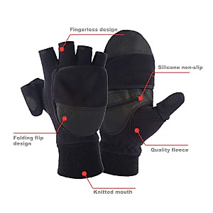 MINIDUO Outdoor Gloves Convertible Mittens Flip Fleece Fingerless Gloves [Windproof] for Men&Women Fishing, Cycling, Running in Cold Weather-L