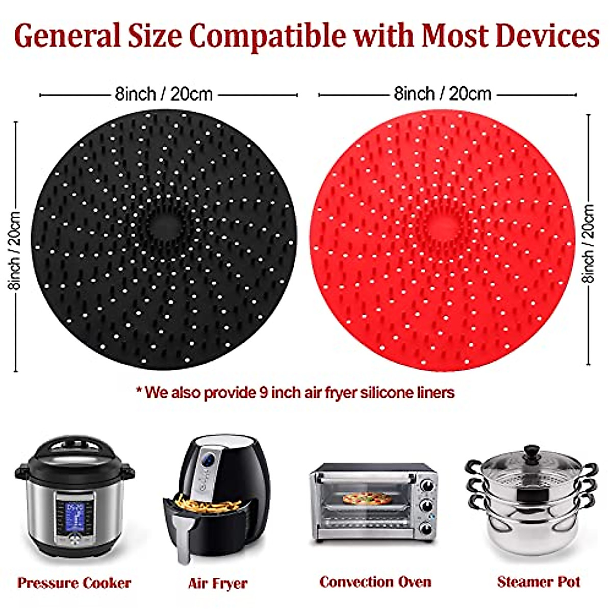 Upgrade Reusable Air Fryer Liners with Raised Silicone | Patented Product | BPA Free Non-Stick Silicone Air Fryer Mats | Air Fryer Silicone Tray Accessories | 2 Size Options – 8 Inch Round