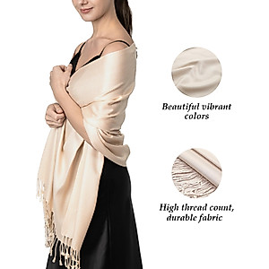 Achillea Large Soft Silky Pashmina Shawl Wrap Scarf in Solid Colors (Cream/Beige)