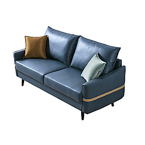 Prohon Tufted Love 73.22" Small Spaces, Mid-Century 2-3 Seats Loveseat with 2 Pillows, Leather Look High Comfort Fabric Sofa Couch for Living Room, Bedroom, Office, Apartment, Blue