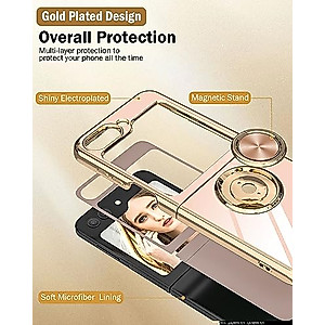 Jasmeas for Galaxy Z Flip 5 Case for Women Girl, Luxury Soft Back Cover with Ring Holder Plating Rose Gold Edge 360° Kickstand Slim Flexible Phone Case for Samsung Galaxy Z Flip5 (2023), Pink