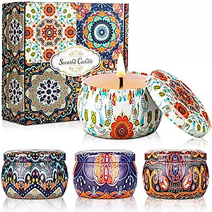 Scented Candles Gift Set for womem: Soy Wax 4 Pack Gift Package Vanilla,Lavender,Rose,Freesia, Natural for Stress Relief and Aromatherapy Candle Sets for Birthday Chrismas Bath Yoga
