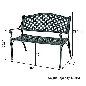 Tangkula Outdoor Garden Bench Park Bench, All-Weather Cast Aluminum Patio Bench Chair Porch Loveseat, Outdoor Furniture for Patio Garden Lawn Park Deck Path