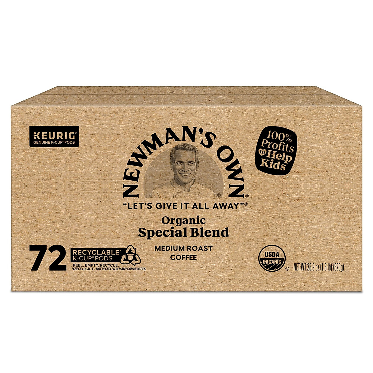 Newman's Own Organics Special Blend, Single-Serve Keurig K-Cup Pods, Medium Roast Coffee, 12 Count (Pack of 6) (5000053615)