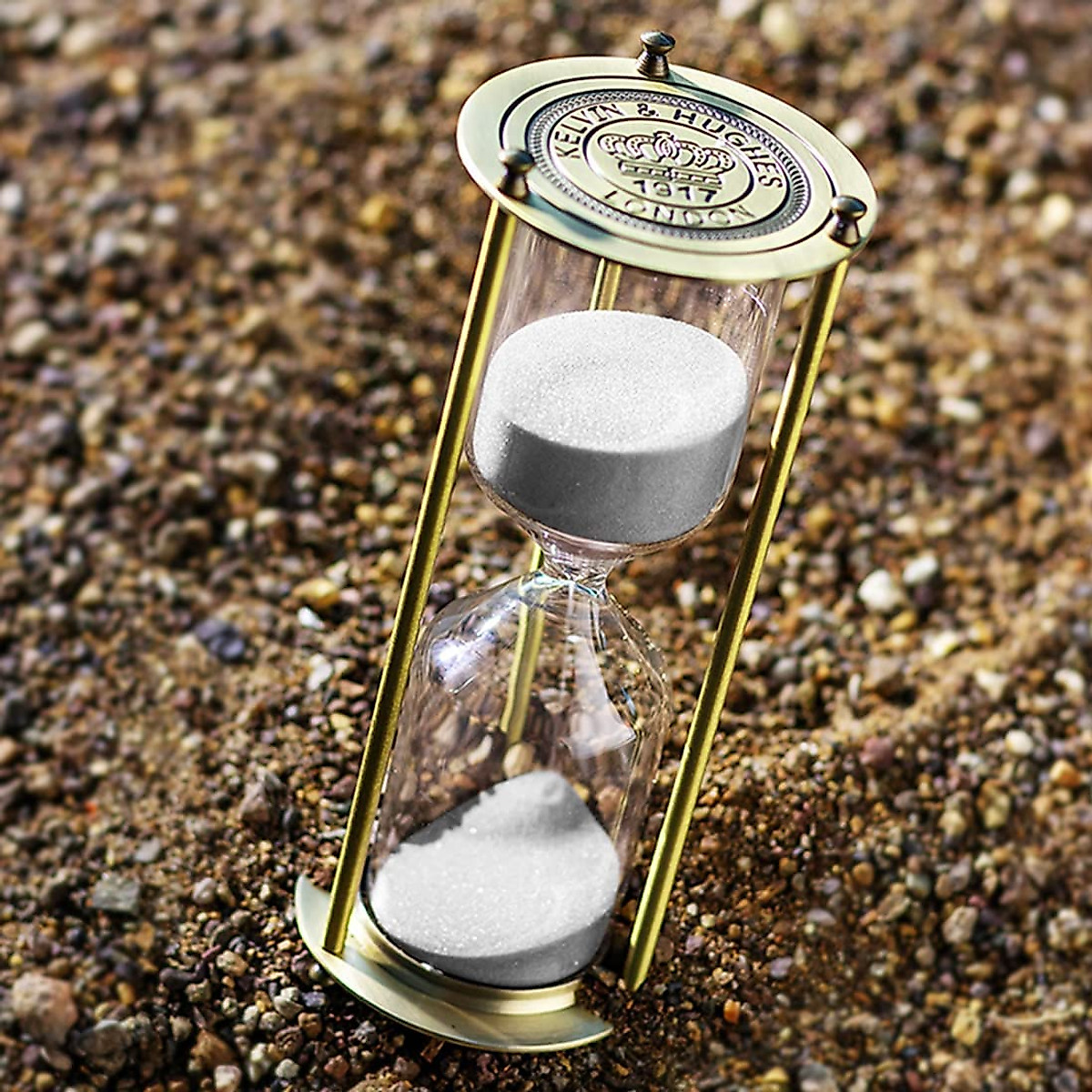 Vintage Sand Timer 5 Minute Hourglas,5.1 Inch Small Sand Clock, Antique Brass Grave Sand Watch 5 Min,Antiguo Reloj De Arena 5 Minuto,Metal Unique Sandglass for Kitchen Home Office Game Gifts