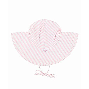 RuffleButts® Baby/Toddler Girls Pink Striped Seersucker Swim Hat - 6-10