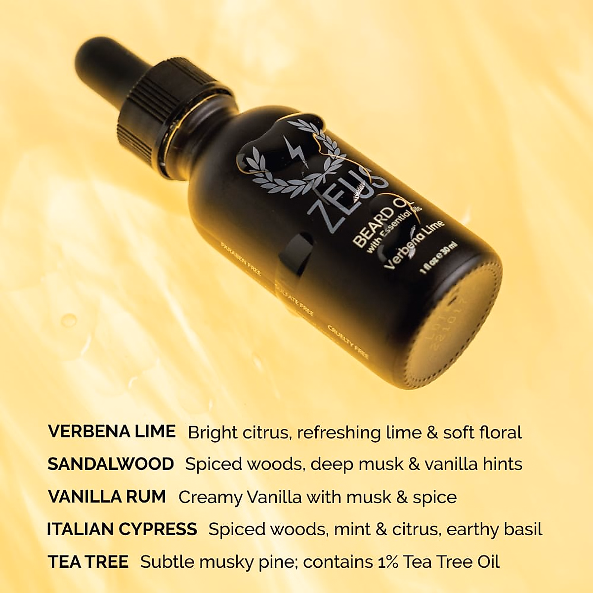 ZEUS Natural Beard Oil, Premium Conditioning Beard Oil to Soften Beard & Mustache – MADE IN USA (Italian Cypress)