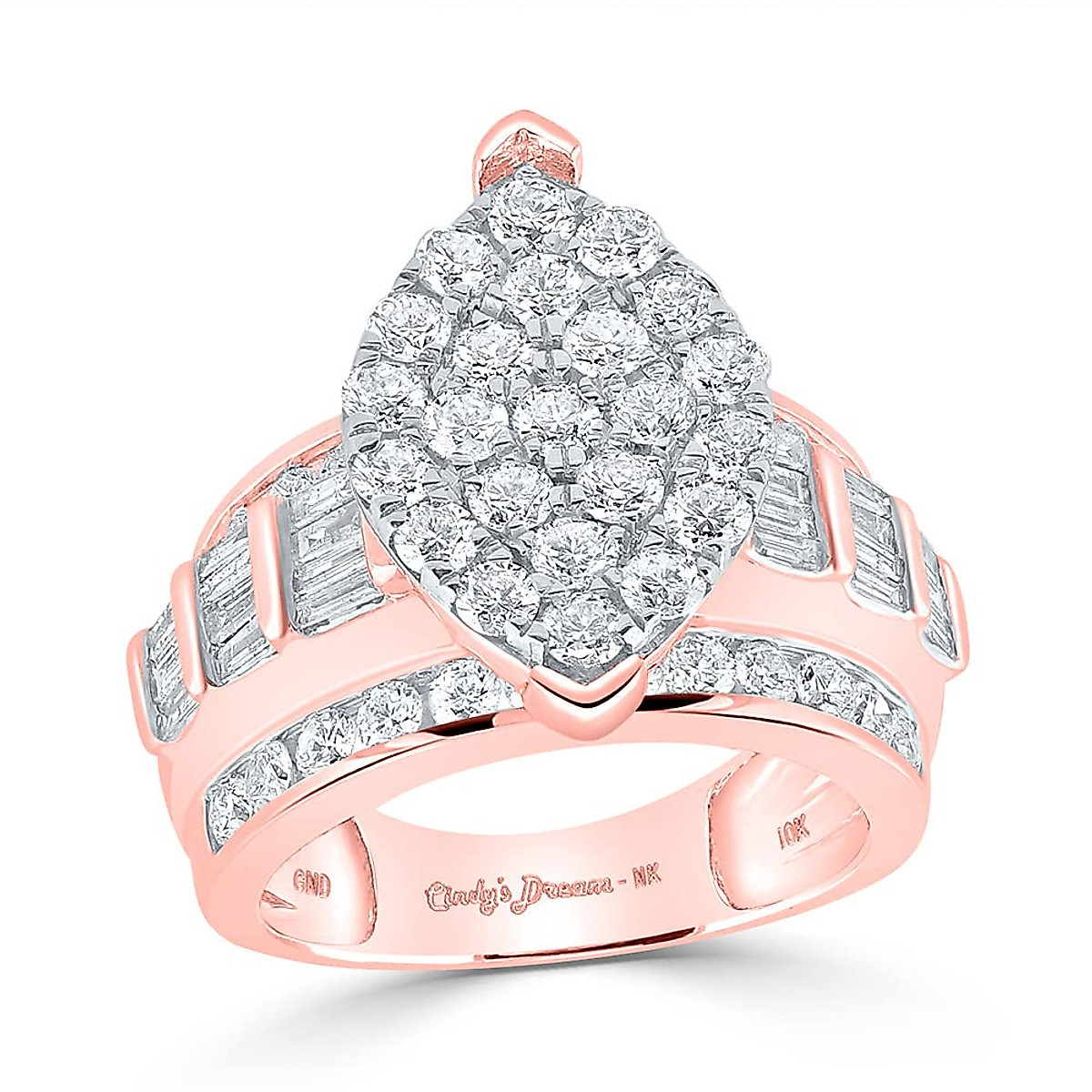 The Diamond Deal 10kt Rose Gold Round Diamond Cluster Bridal Wedding Engagement Ring 3 Cttw