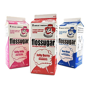 Cotton Candy Floss Sugar- Blue Raspberry, Pink Vanilla, Strawberry-1/2 Gallon-Three Pack