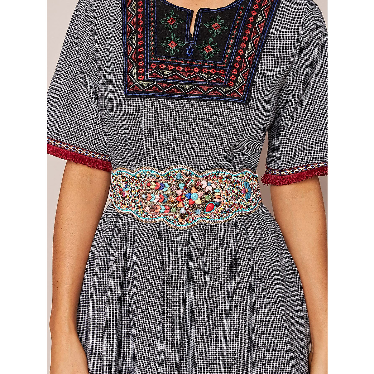 idealway Bohemian Women Belt Ethnic Strech Beaded Adjustable Waist Belly Chain Body Jewelry