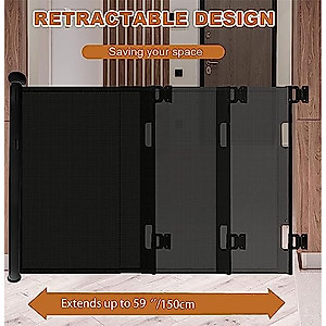 PandaEar Child Baby 59” Wide Safety Gate| Retractable Design for Home or Travel| Doorways Stairs Hallways Indoor Outdoor (Black)