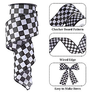 Geosar 2 Rolls Black and White Gingham Checked Ribbon Buffalo Plaid Ribbon Christmas Wrapping Ribbon for Bows, Wreath, Wrapping and Crafts (10 Yard/Roll)