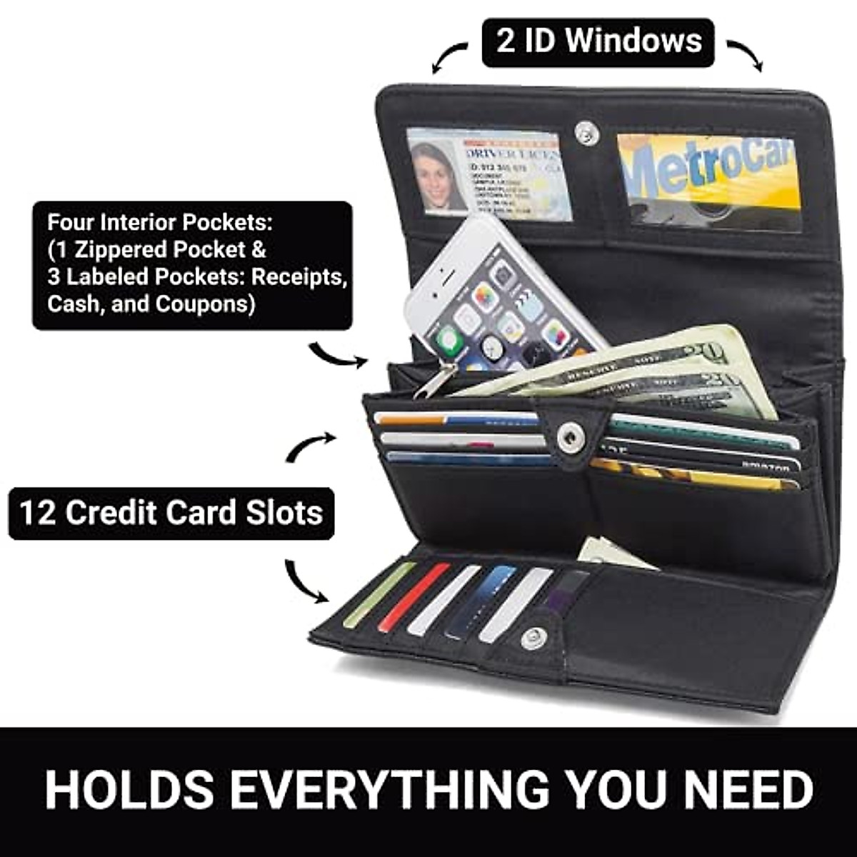 Mundi File Master Womens RFID Blocking Wallet Clutch Organizer With Change Pocket (One Size, (Purple))