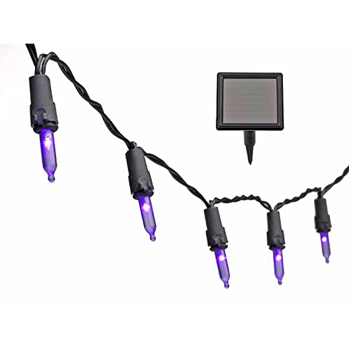 DecoBrite Halloween Solar Purple String Lights Outdoor 21ft (6.3m) 50 ct LED Mini Lights on Black Wire for Garden Tree Yard Patio Party Decoration (Purple)
