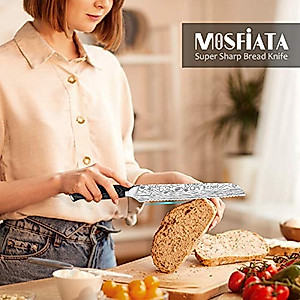 MOSFiATA Bread Knife 8” Ultra Sharp Serrated Knife, German High Carbon Stainless Steel EN1.4116 Bread Slicer with Bread Lame, Micarta Handle, Durable Bread Cutting Knife for Bread, Cake, Bagels