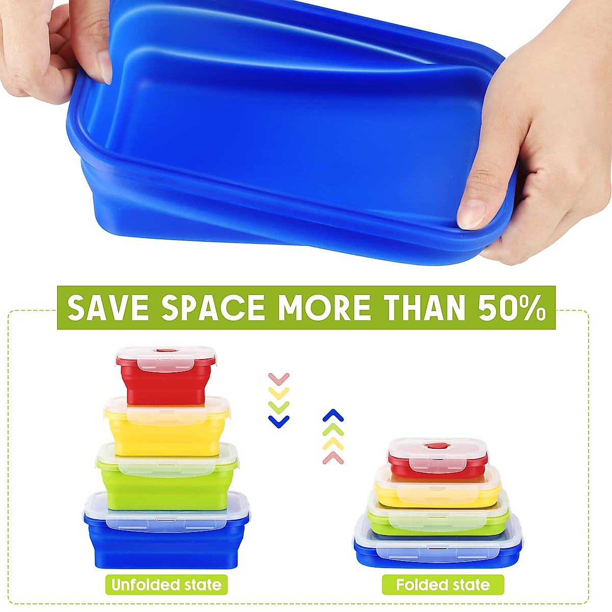 4 Sets 16 Pcs Silicone Food Storage Containers with Lids Collapsible Meal Prep Container Silicone Food Box Microwave Lunch Containers Leftover Meal Box, Dishwasher and Freezer Safe (Multicolor)