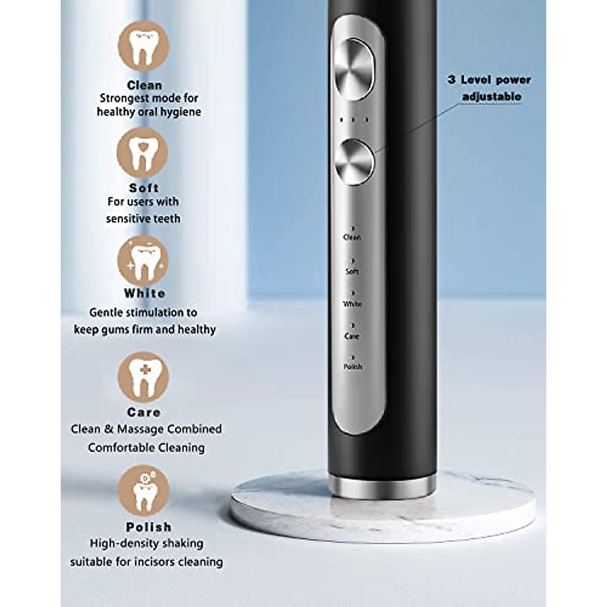 wisdent Sonic Electric toothbrush for adults, Sonic Rechargeable Toothbrush, Electric toothbrush with 15 modes, Toothbrush with High vibration frequency 8 Brush Heads