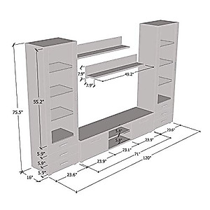 MEBLE FURNITURE & RUGS SOHO 4 Modern Wall Unit with 16 Colors LED Lights (Black)