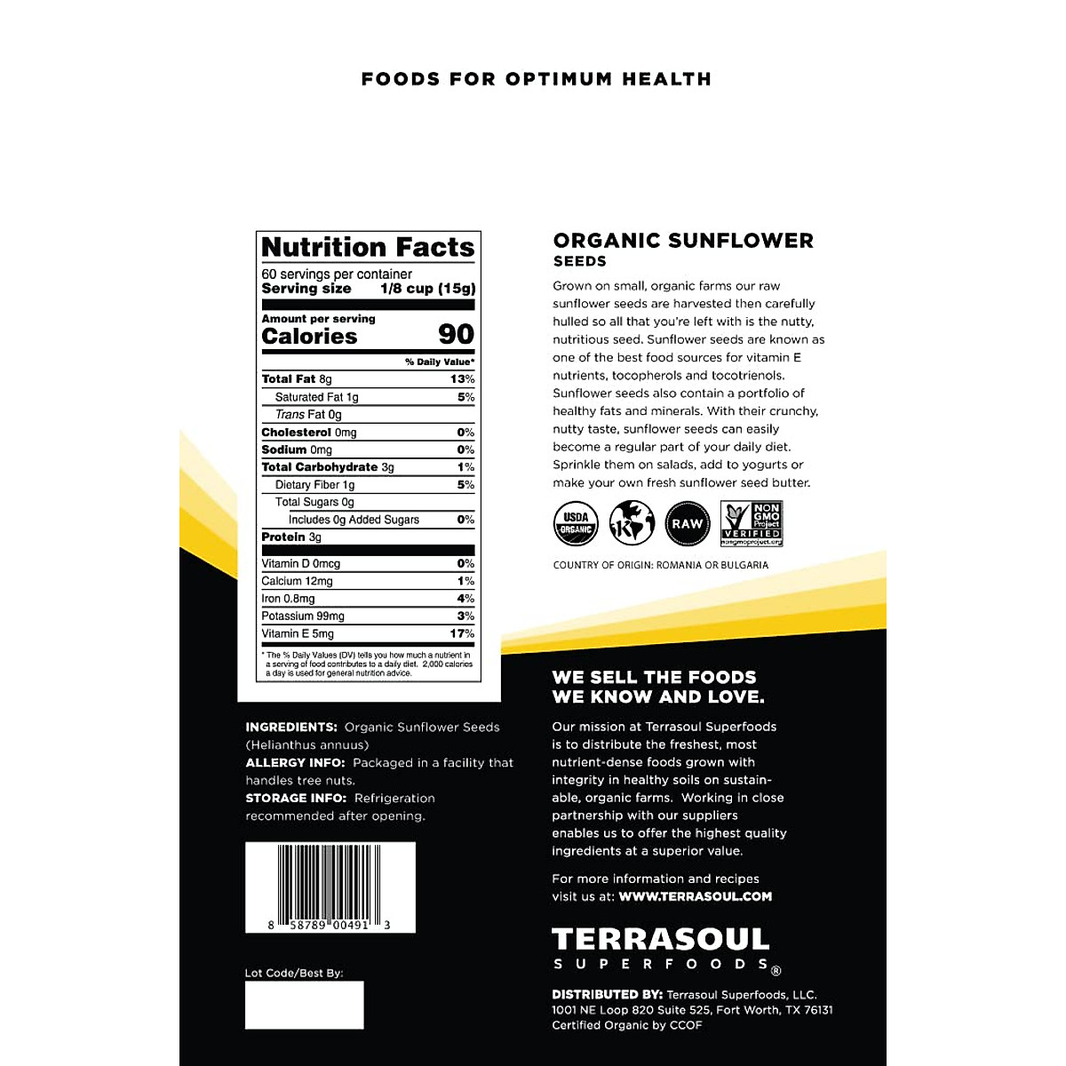 Terrasoul Superfoods Organic Hulled Sunflower Seeds, 2 Pounds