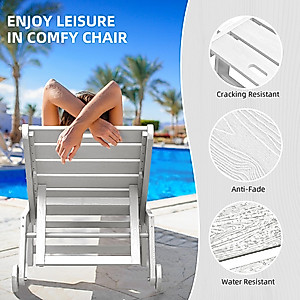 DWVO Patio Chaise Lounge Chair, HIPS Material Outdoor Lounger Recliner with Wheel, Beach Pool Sunbathing Lawn Lounger Recliner Chair with 5 Positions for All Weather, White