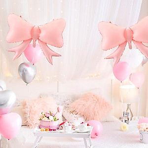 Hungdao 8 Pcs Bow Balloon Bow Theme Birthday Party Decoration Latex Bow Balloon Baby Shower Girl Party Supplies Macaron Coquette Cute Supplies Wedding Bridal Shower Decoration (Pink)