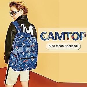 CAMTOP Mesh Backpack Kids Boys Girls Bookbag See Through Preschool Backpacks Casual Daypack for School Beach Travel Swim(Age 3-8 Years,Shark)