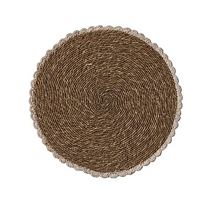 Creative Co-Op Round Handwoven Seagrass and Cotton Crocheted, Natural Placemat