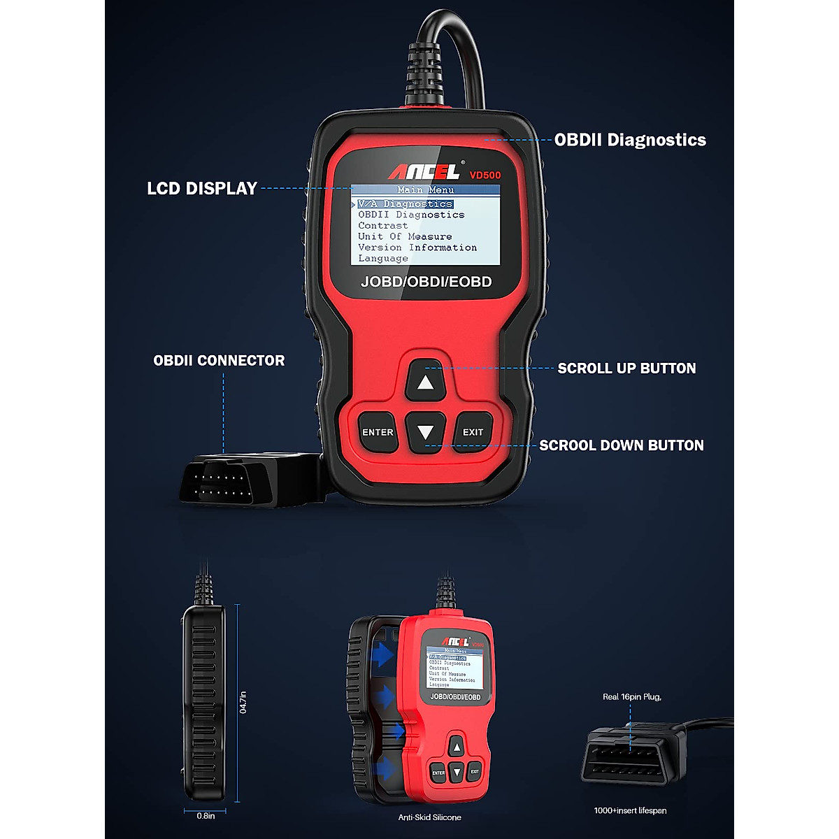 ANCEL VD500 OBD II Diagnostic for VAG Engine EPB ABS SRS Code Reader Oil Throttle Position Adaption Brake Reset with ANCEL BST200 12V Car Battery Load Tester
