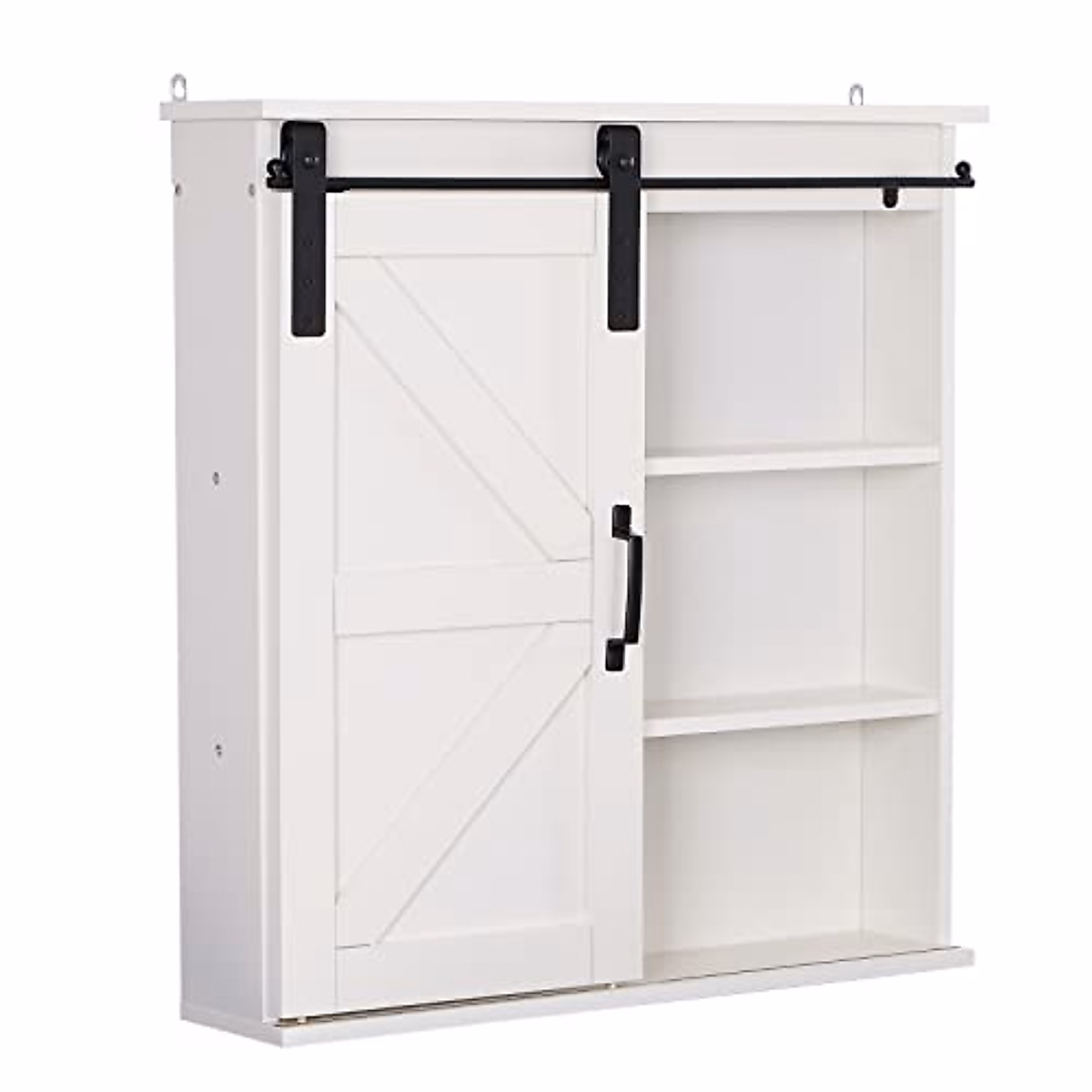 Sophia & William Medicine Cabinet with Farmhouse Sliding Barn Door, Bathroom Wall Mounted Cabinet with 3 Tier Storage, Ivory