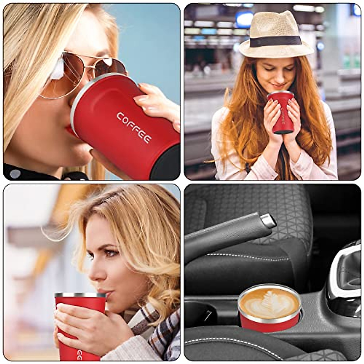 12 oz Stainless Steel Vacuum Insulated Tumbler - Coffee Travel Mug Spill Proof with Lid - Thermos Cup for Keep Hot/Ice Coffee,Tea and Beer （Red）