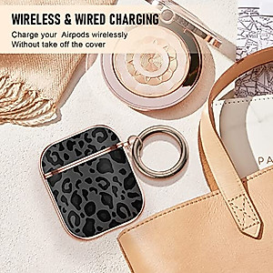Maxjoy Airpods 1st & 2nd Generation Case，Protective Shockproof Cover with Keychain Compatible ，Cute AirPods Case Cover, Apple airpods case,for Girls and Women and Men（Leopard Print on Black）