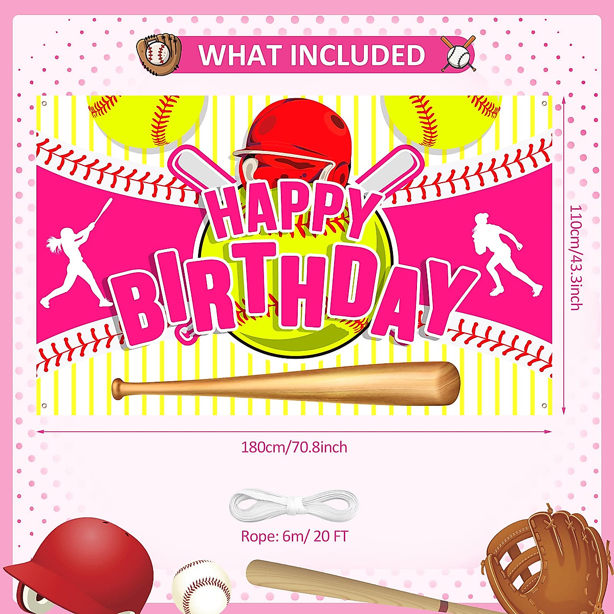 Softball Party Decorations Softball Happy Birthday Banner Party Supplies for Girls Kids Teens Large Sport Themed Birthday Backdrop for Christmas Holiday Birthday Party Favor Decor Photo Background