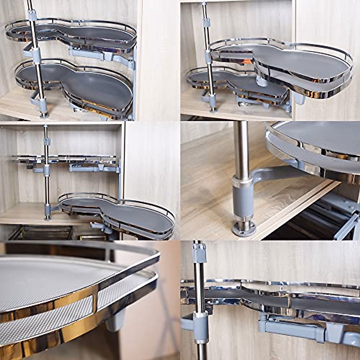 86.5x49.5x65cm Pull Out Cabinet Organizer for Kitchen, Stainless Steel Double Layers Blind Corner Cabinet Pull Out Shelves