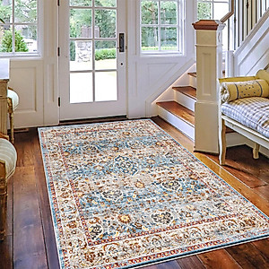 5x7 Washable Area Rug Clearance - Stain Resistant Rugs Non Slip Backing Soft Living Room Carpet for Bedroom Kitchen Dorm (Blue, 5X7)