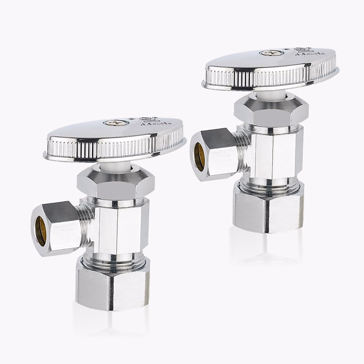 2-Pack GUOFIS Angle Stop Valve with Multi-Turn,1/2-Inch Nominal (5/8" OD) Compression x 3/8-Inch OD Compression Water Shut-off Valves(LF Brass Chrome Plate)