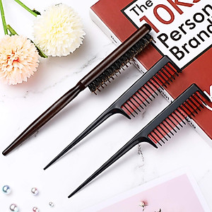 3 Pieces Teasing Comb for Women Include 2 Triple Teasing Comb Rat Tail Combs and Boar Bristle Brushes Comb for Stylist Men Backcombing Slicking Curly Thick Wet Hair