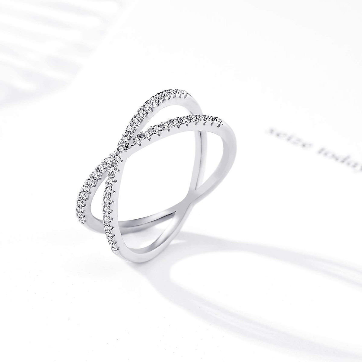 X ring Sterling Silver, Cubic Zirconia X Criss Cross Ring for Women, Mothers Day Jewelry for Wife Girlfriend, Present for Her, Size 6-8 (white-gold-plated-silver, 6)