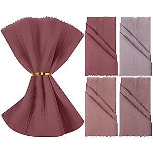 12 Pack Handmade Cloth Napkins with Fringe 100% Cotton Linen Napkins 16"x16" Rustic Cheesecloth Cloth Napkins for Wedding Party(Pink Series)