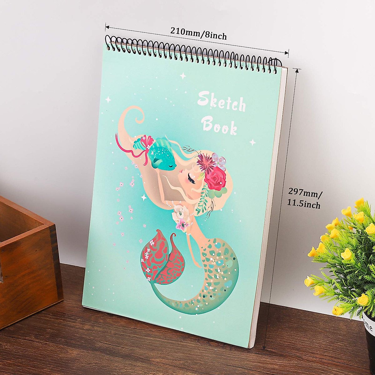 Sketch Book, 100 Pages (50 Sheets), Spiral Bound Artist Sketch Pad, Acid Free Drawing Paper for Drawing, Painting, Sketching or Doodling, Mermaid Cover for Girls