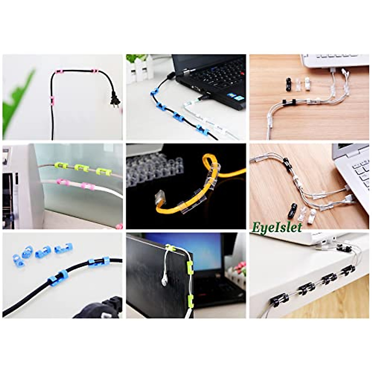 Self-Adhesive Cable Clips Organizer Drop Wire Holder Cord Management, Pack of 20, Transparent