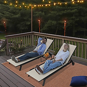 YITAHOME Outdoor Chaise Lounge Chairs Set with Side Table, Padded Fabric Poolside Loungers with Aluminum Frame, Adjustable Backrest, Wheels for Pool Beach Patio Lawn Porch (Beige)