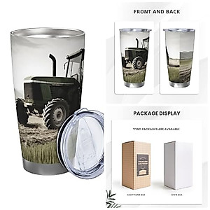Tractor Agriculture Tranquil Tumbler with Lid and Straw 20oz Stainless Steel Car Cup for Hot and Cold Drinks, Double Wall Insulated Travel Coffee Mug Reusable Drink Thermos Cup Birthday Gifts