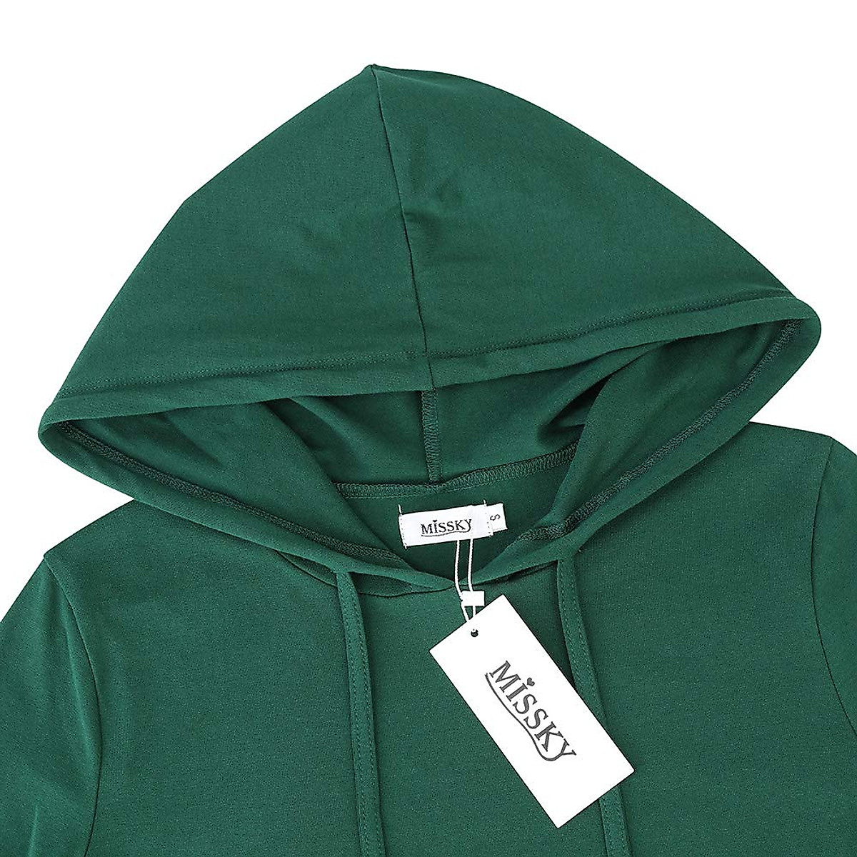MISSKY Women 3/4 Sleeve Pocket Knee Length Slim Sweatshirt Hoodie Dress (XL,DarkGreen44#)