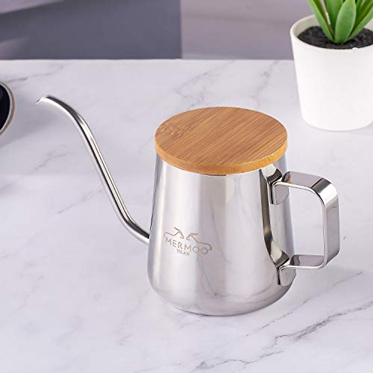 MERMOO YILAN Pour Over Drip Kettle 350ml Stainless Steel Gooseneck Coffee Kettle Long Narrow Spout Hand Drip Coffee Tea Pot with Lid