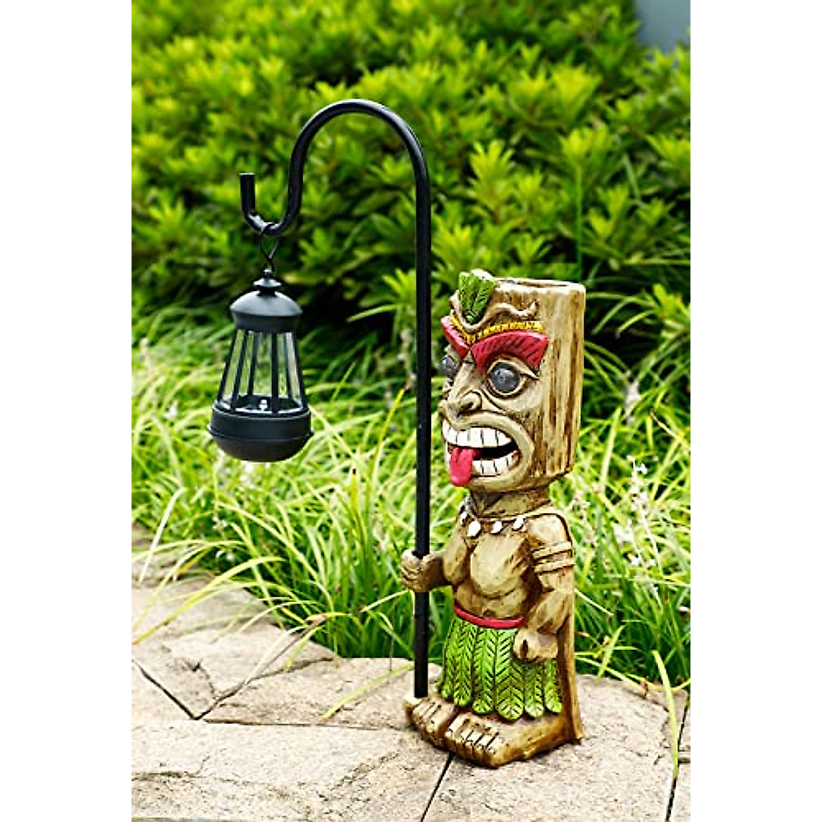 MIBUNG Upgraded Tiki Decor Garden Statue, Large Tiki Figurine with Solar Lantern Lights, Hawaiian Tropical Tiki Man Warrior, Tiki Dude, Tiki Torch, Outdoor Patio Yard Lawn Bar Party Beach Decoration