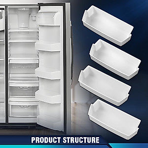 PIT66 4Pcs White Refrigerator Shelf Bin Compatible with Roper, Kitchenaid, Kirkland, Kenmore and Whirlpool 1156713, 2187172, 2187172K, 2187194, 2187194K, AP3853103, PS328468, PS986890