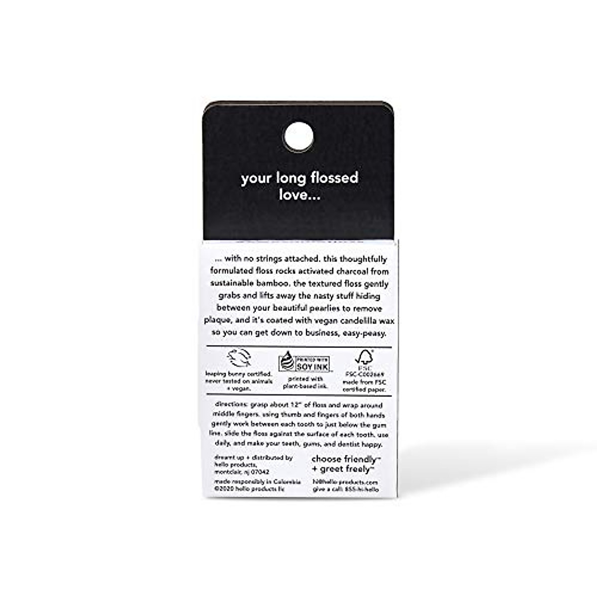 Hello Activated Charcoal Infused Floss Vegan Wax, Fresh Mint, Natural Peppermint Flavor, 3 Count