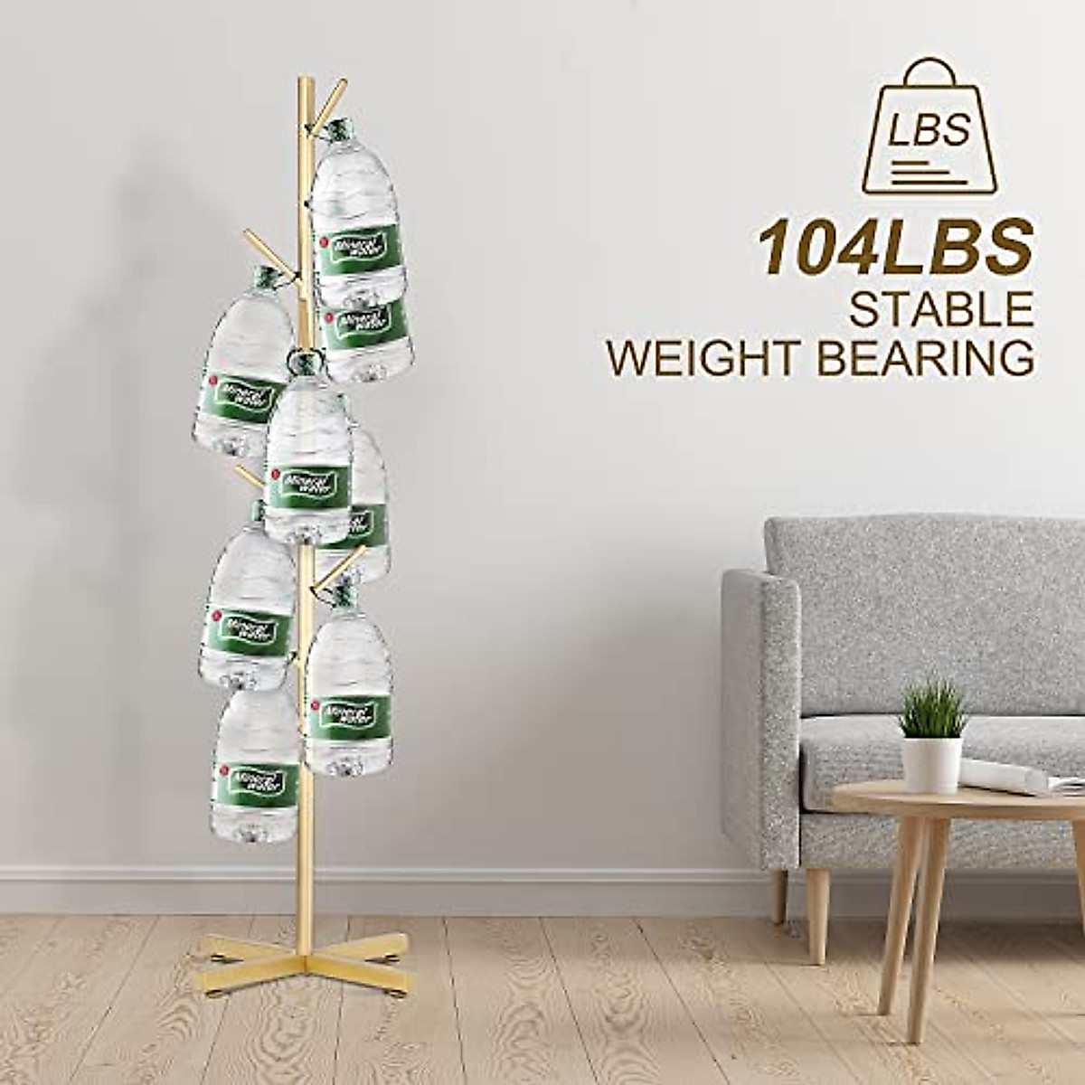 ZOZOE Coat Rack, Metal Coat Rack Freestanding with 8 Hooks, Coat Rack Stand Easy to Assemble, Coat Tree Suitable for Hanging Clothes, Bags, Hats, Accessories (Golden)