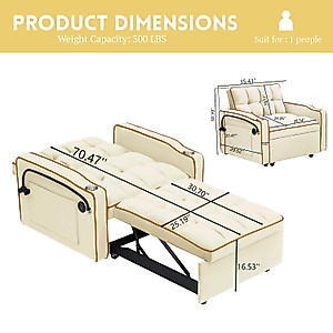 3 in 1 Sleeper Sofa Chair Bed,Velvet Convertible Sleeper Chair Bed,Pull Out Bed Chair With USB Port & Ashtray and Swivel Phone Stand & Storage Pockets,Modern Chair Sleeper Bed for Living Room